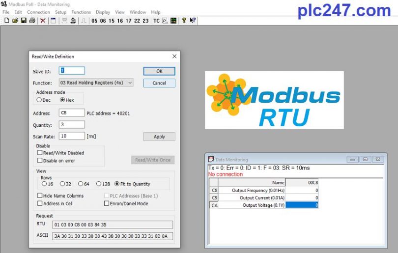 FR-E700 Mitsubishi "Modbus RTU" via Modbus Poll - plc247.com