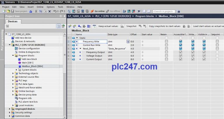 Siemens S7-1200 "Modbus RTU" LS iG5A VFD Tutorial - plc247.com