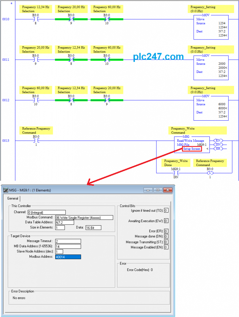 MicroLogix 1100 "Modbus RTU" FR E700 Mitsubishi Tutorial - plc247.com