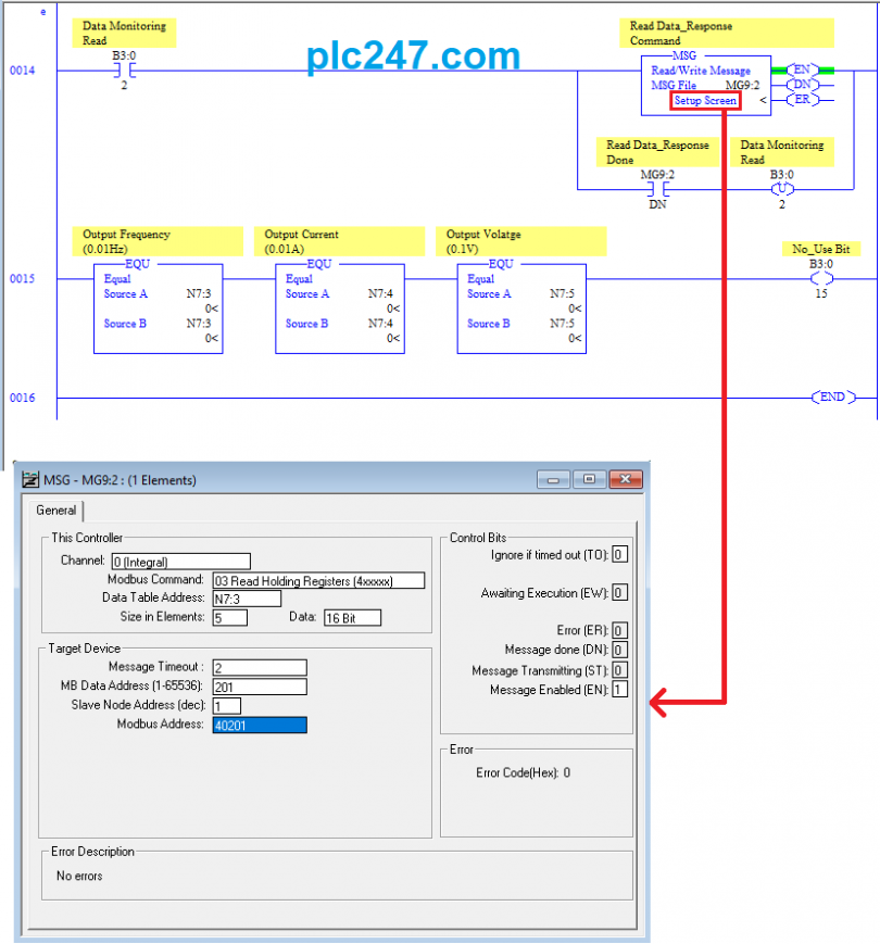 MicroLogix 1100 "Modbus RTU" FR E700 Mitsubishi Tutorial - plc247.com