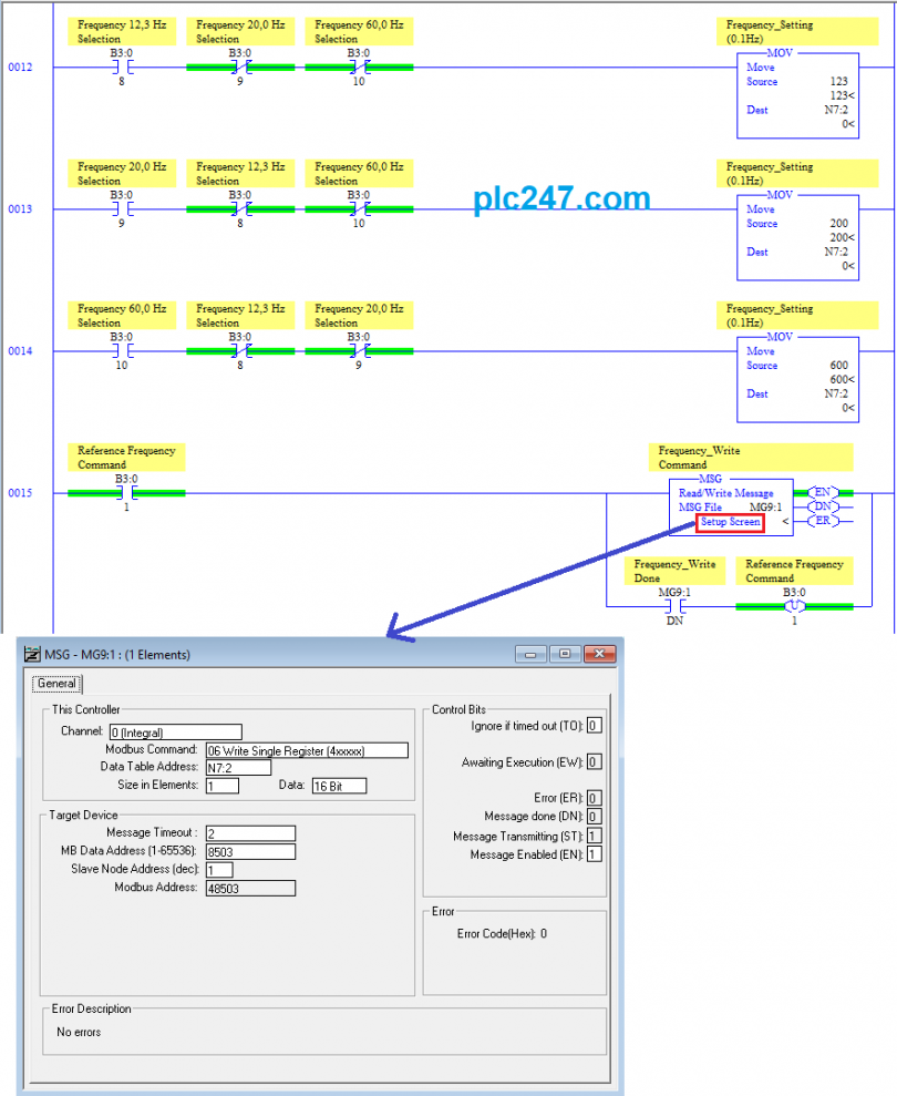 Micrologix 1100 "Modbus RTU" Schneider ATV312 VFD - plc247.com