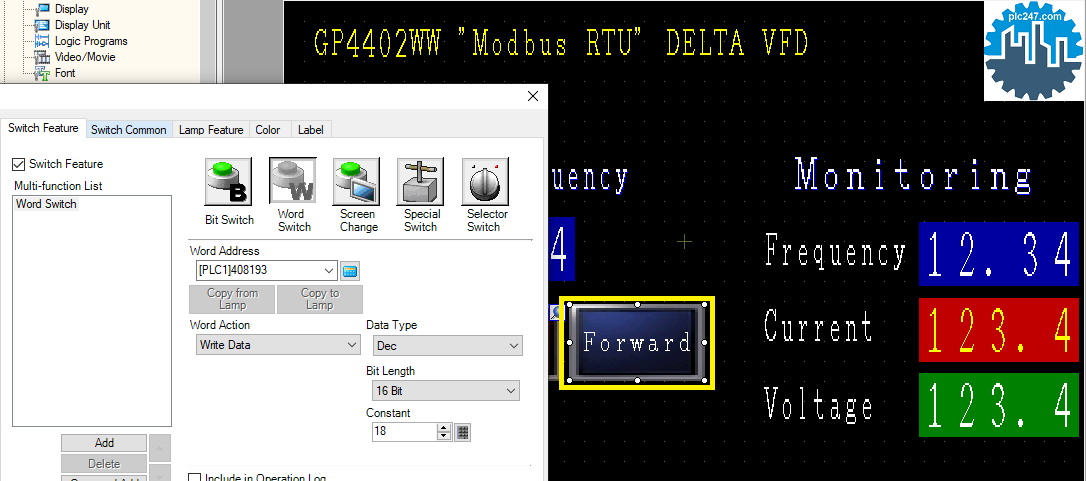 HMI Proface "Modbus RTU" Delta VFD-M - plc247.com