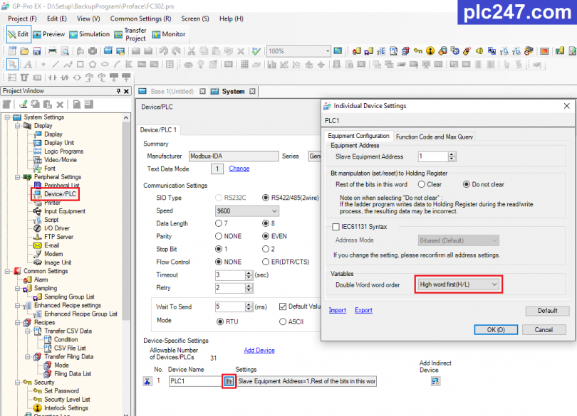 HMI Proface "Modbus RTU" Danfoss FC302 Tutorial - plc247.com