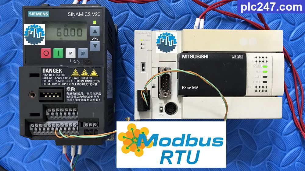 FX3U "Modbus RTU" Siemens Sinamics V20 Tutorial - plc247.com
