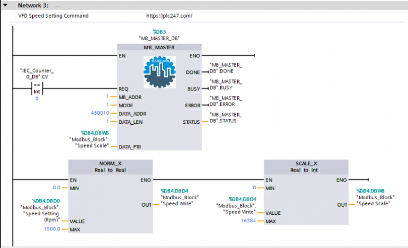 Siemens S7 1200 "Modbus RTU" Danfoss FC302 Tutorial - plc247.com