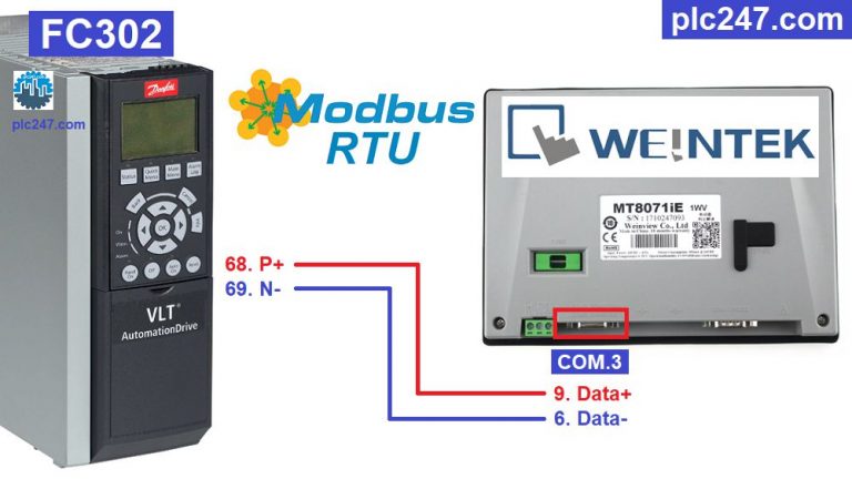 Weintek MT8071iE "Modbus RTU" Danfoss FC302 Tutorial - plc247.com