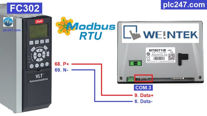 Weintek MT8071iE "Modbus RTU" Danfoss FC302 Tutorial - plc247.com