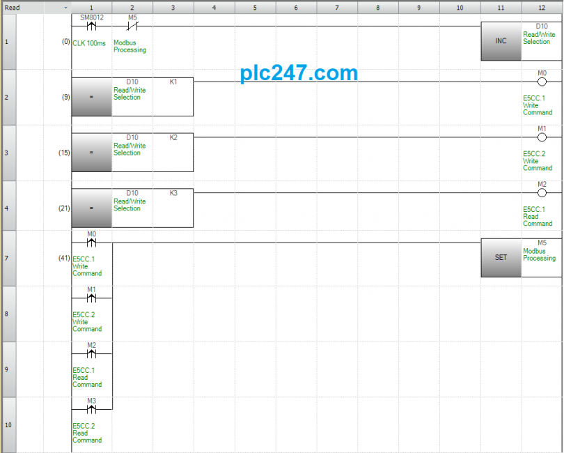 Mitsubishi FX5U "Modbus RTU" Omron E5CC Tutorial - plc247.com