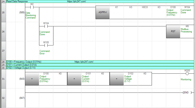 Mitsubishi FX5U "Modbus RTU" FR E700 VFD Tutorial - plc247.com