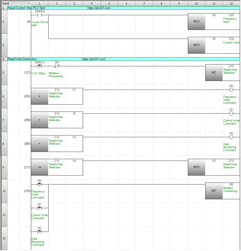 Mitsubishi FX5U "Modbus RTU" FR E700 VFD Tutorial - plc247.com