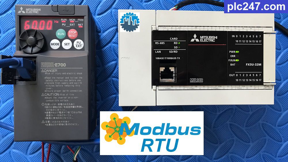 Mitsubishi FX5U "Modbus RTU" FR E700 VFD Tutorial - plc247.com