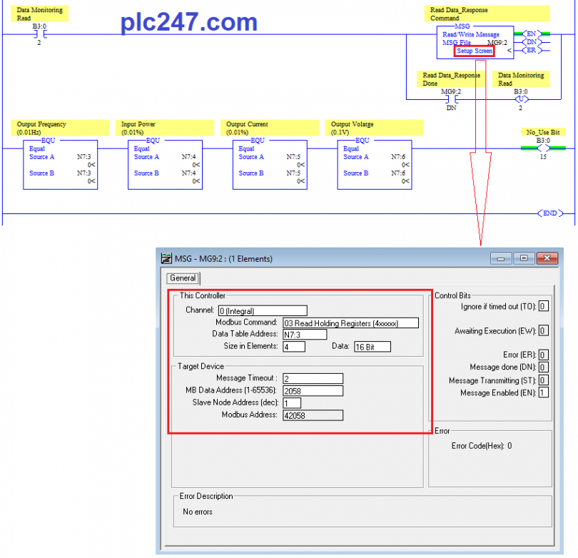 MicroLogix 1400 "Modbus RTU" FUJI Frenic Tutorial - plc247.com