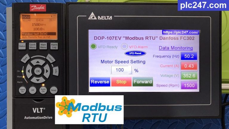 Delta HMI "Modbus RTU" Danfoss FC302 Tutorial - plc247.com