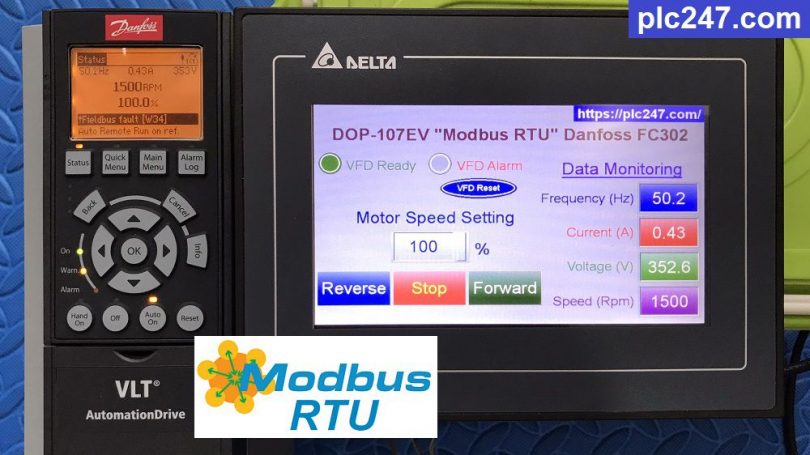 Delta HMI "Modbus RTU" Danfoss FC302 Tutorial - plc247.com