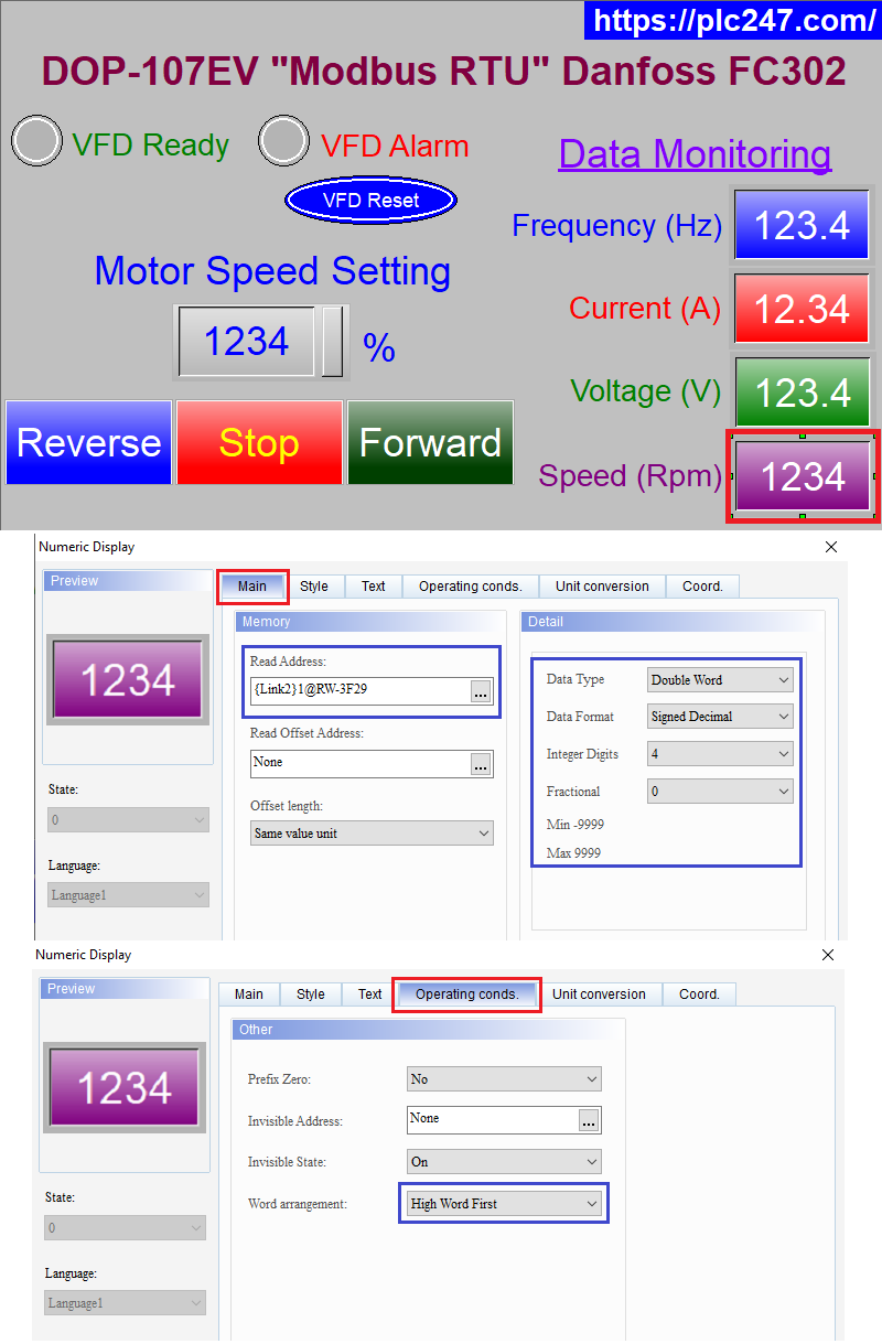 Delta HMI "Modbus RTU" Danfoss FC302 Tutorial - plc247.com