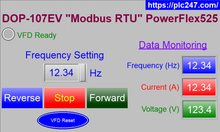Delta HMI "Modbus RTU" PowerFlex 525 Inverter Tutorial - plc247.com
