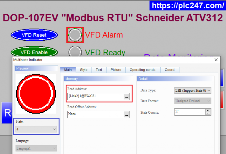 Delta HMI "Modbus RTU" Schneider ATV312 Tutorial - plc247.com