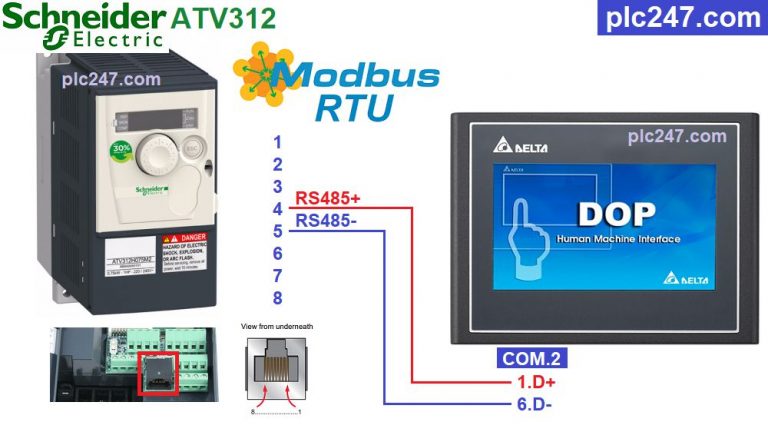 Delta HMI "Modbus RTU" Schneider ATV312 Tutorial - plc247.com