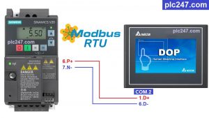 Delta HMI "Modbus RTU" Siemens Sinamics V20 Tutorial - plc247.com