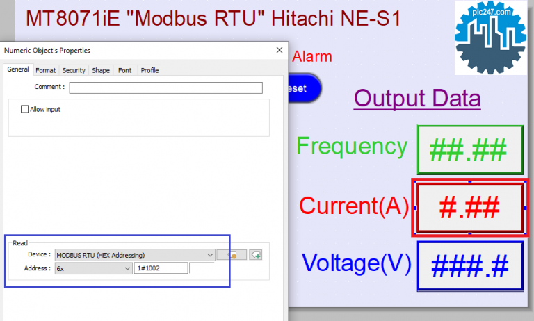 Weintek MT8071iE "Modbus RTU" Hitachi NE S1 Tutorial - plc247.com