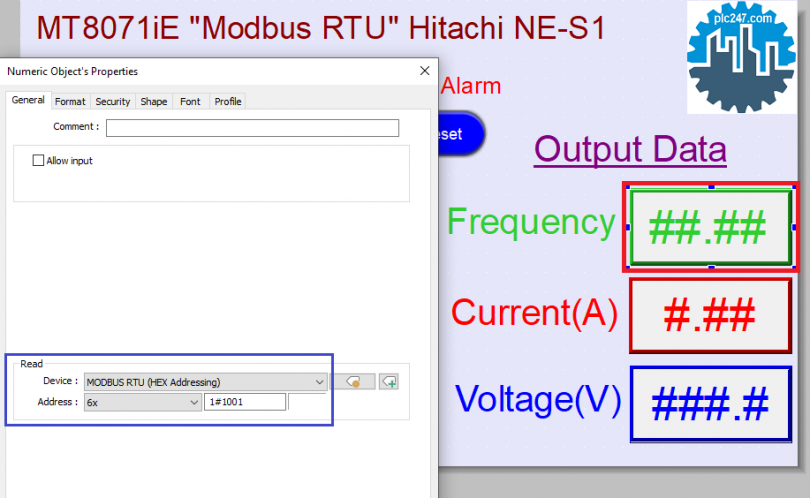 Weintek MT8071iE "Modbus RTU" Hitachi NE S1 Tutorial - plc247.com