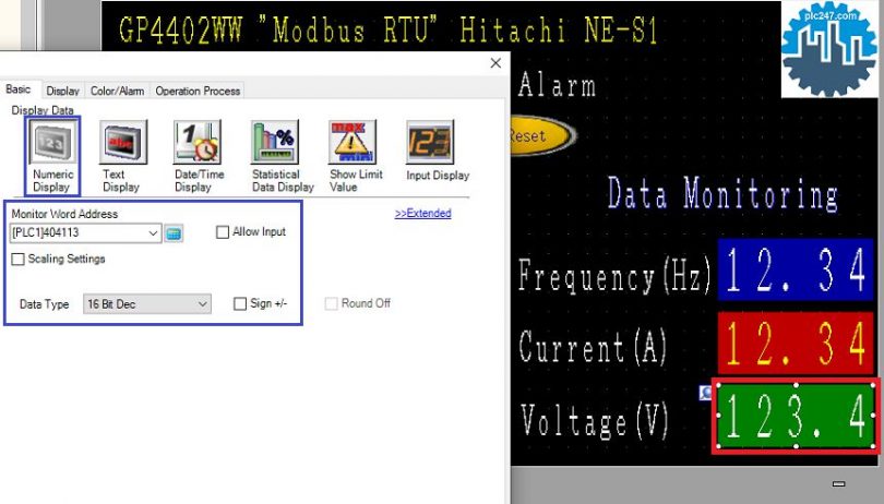 Proface HMI "Modbus RTU" Hitachi NE-S1 Tutorial - plc247.com
