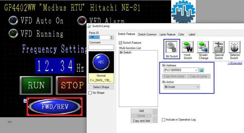 Proface HMI "Modbus RTU" Hitachi NE-S1 Tutorial - plc247.com