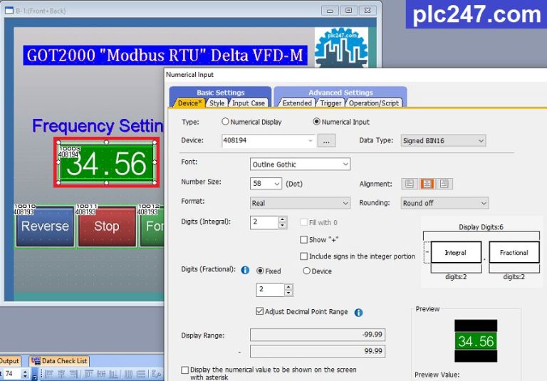 Mitsubishi HMI "Modbus RTU" Delta VFD-M Tutorial - plc247.com