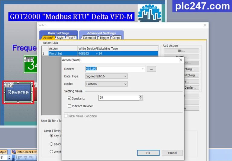 Mitsubishi HMI "Modbus RTU" Delta VFD-M Tutorial - plc247.com