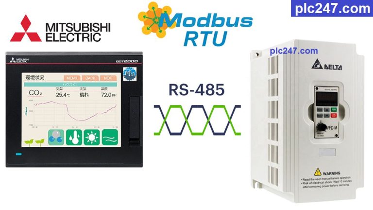 Mitsubishi HMI "Modbus RTU" Delta VFD-M Tutorial - plc247.com