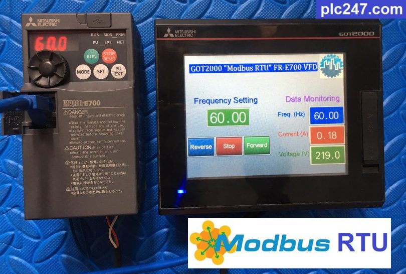 Mitsubishi HMI "Modbus RTU" FR-E720 Inverter Tutorial - plc247.com