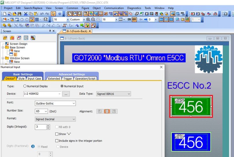 Mitsubishi GT2505 "Modbus RTU" Omron E5CC Tutorial - plc247.com