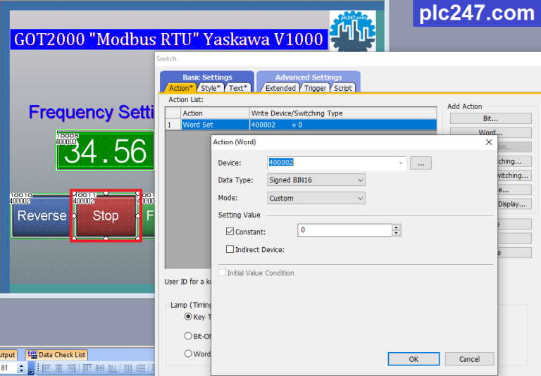 Mitsubishi HMI "Modbus RTU" Yaskawa V1000 Tutorial - plc247.com