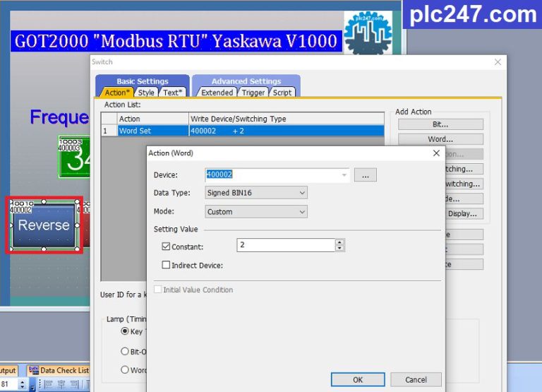 Mitsubishi HMI "Modbus RTU" Yaskawa V1000 Tutorial - plc247.com