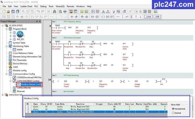 PLC Inovance "Modbus RTU" LS iG5A Tutorial - plc247.com