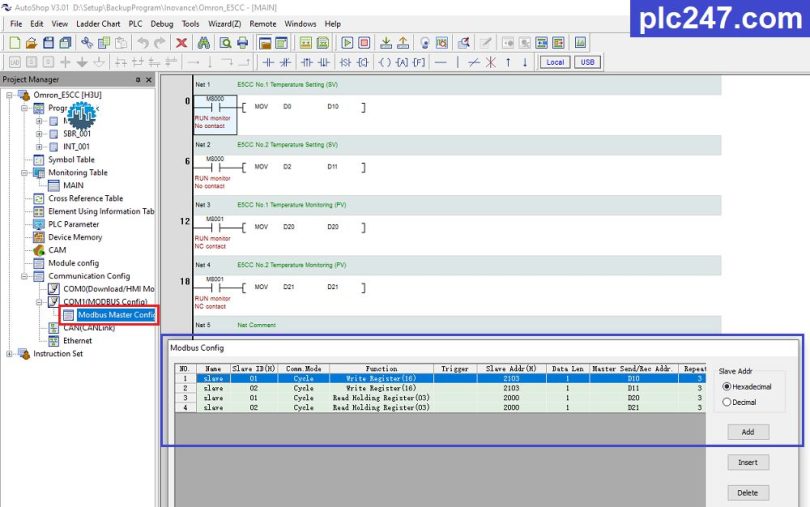 PLC Inovance "Modbus RTU" Omron E5CC Tutorial - plc247.com