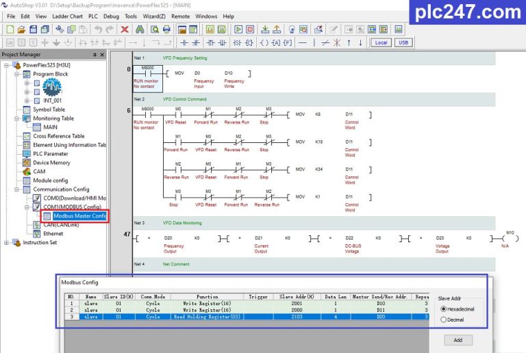 PLC Inovance "Modbus RTU" PowerFlex 525 Tutorial - plc247.com