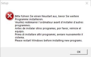 TIA Portal "You must restart your computer before you can run setup ...