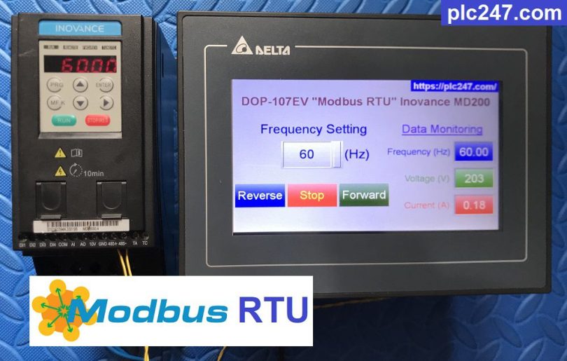 HMI Delta "Modbus RTU" Inovance MD200 Tutorial - plc247.com