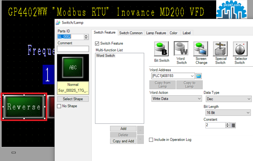 HMI Proface "Modbus RTU" Inovance MD200 Tutorial - plc247.com