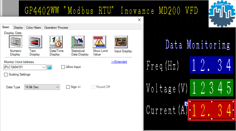 HMI Proface "Modbus RTU" Inovance MD200 Tutorial - plc247.com