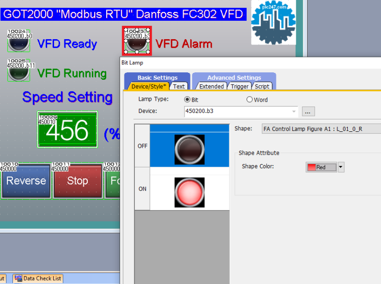 Mitsubishi HMI "Modbus RTU" Danfoss FC302 Tutorial - plc247.com