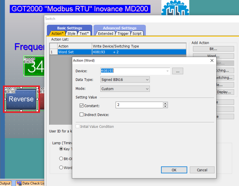 Mitsubishi HMI "Modbus RTU" Inovance MD200 Tutorial - plc247.com