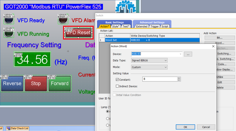 Mitsubishi HMI "Modbus RTU" PowerFlex 525 Tutorial - plc247.com