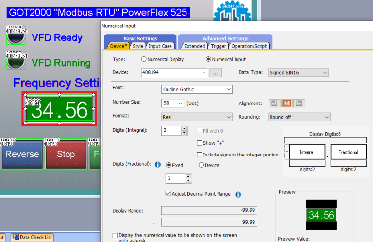 Mitsubishi HMI "Modbus RTU" PowerFlex 525 Tutorial - plc247.com