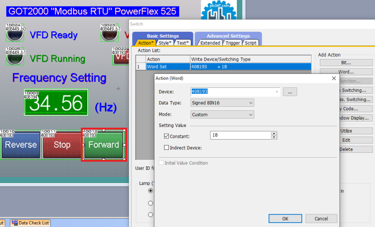 Mitsubishi HMI "Modbus RTU" PowerFlex 525 Tutorial - plc247.com