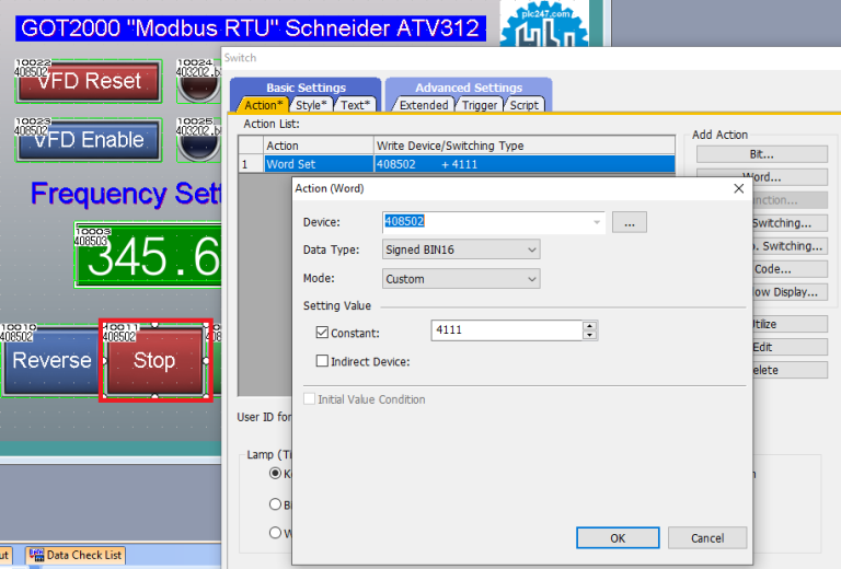 Mitsubishi HMI "Modbus RTU" Schneider ATV312 Tutorial - plc247.com