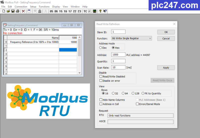 Inovance MD200 "Modbus RTU" via Modbus Poll - plc247.com