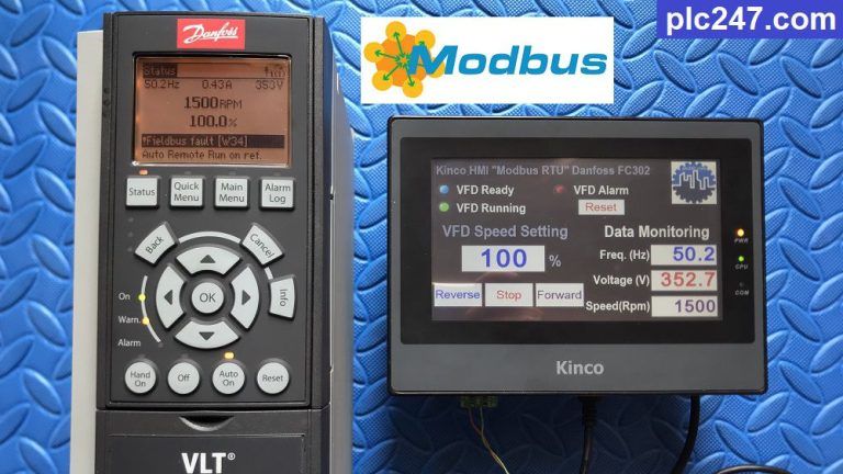 HMI Kinco "Modbus RTU" Danfoss FC302 VFD Tutorial - plc247.com