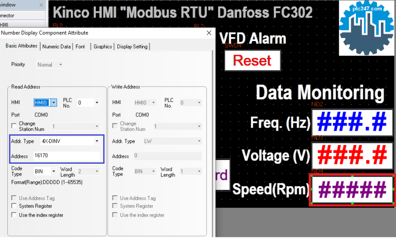 HMI Kinco "Modbus RTU" Danfoss FC302 VFD Tutorial - plc247.com